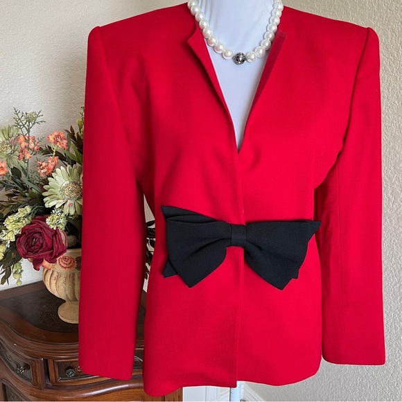 Jackets & Coats | Vintage 8s Red Blazer With Bow Detail | Poshmark